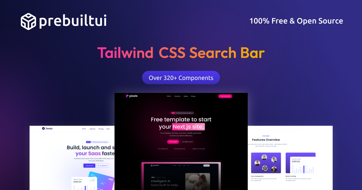 Tailwind CSS Search Bar Components - PrebuiltUI