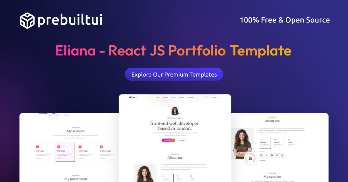 Eliana - React JS Portfolio Template by PrebuiltUI