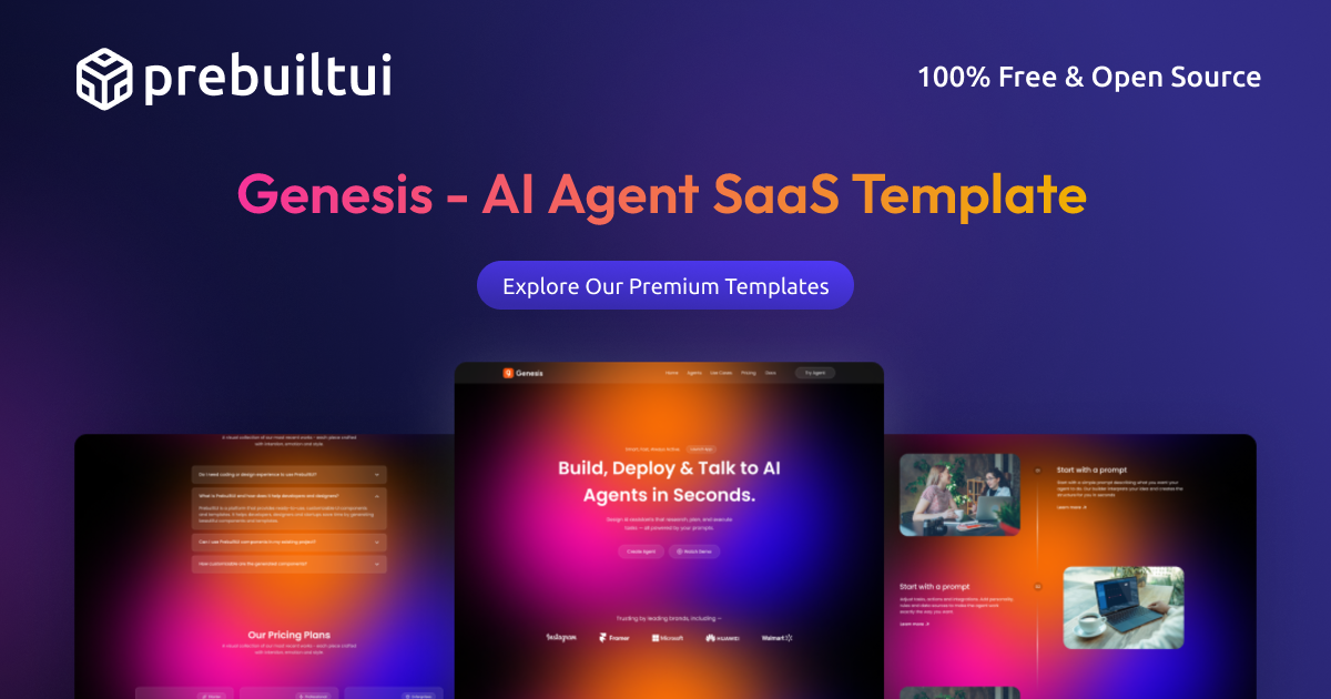 Genesis - AI Agent SaaS Template by PrebuiltUI
