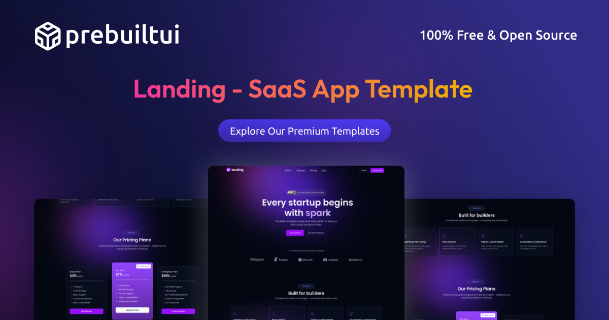 Landing - SaaS App Template by PrebuiltUI