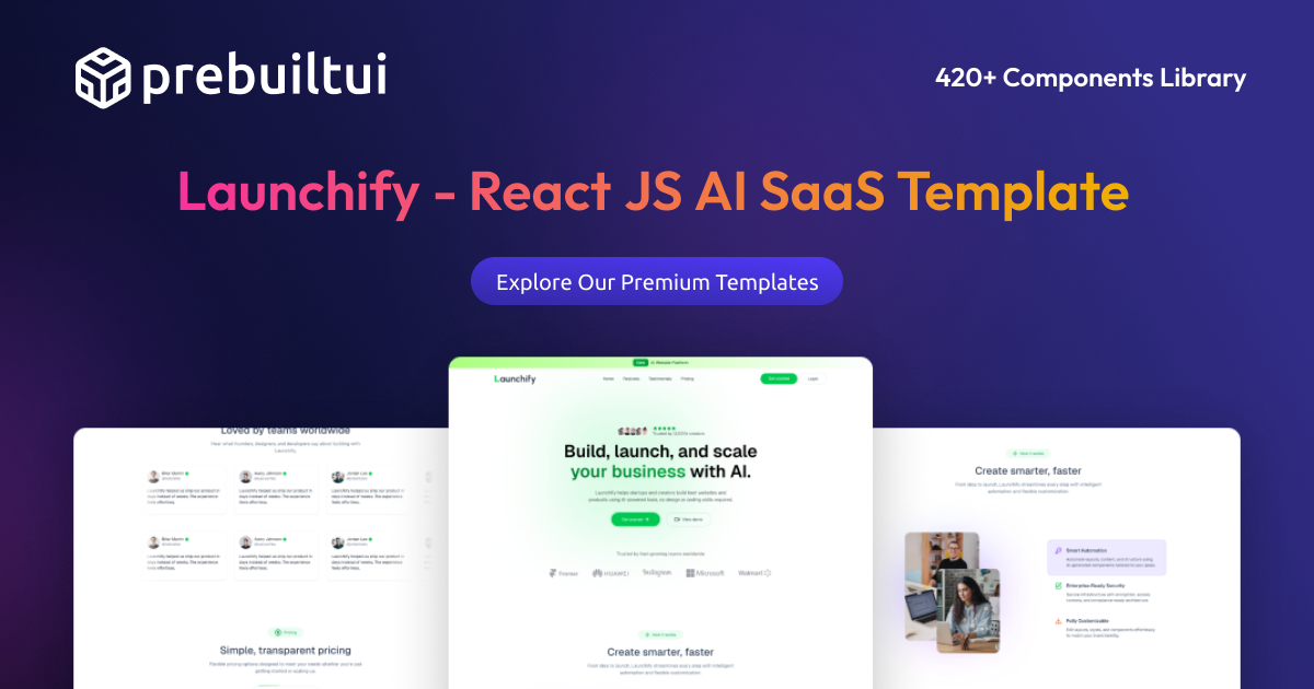 Launchify - React JS AI SaaS Template by PrebuiltUI
