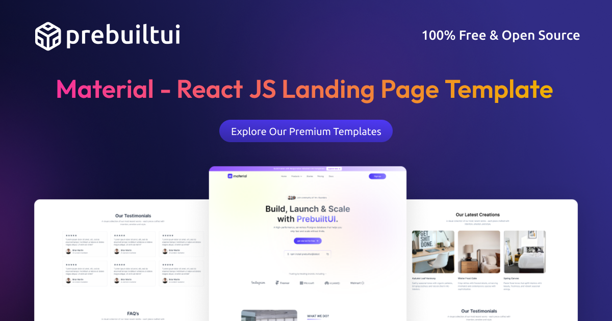 Material - React JS Landing Page Template by PrebuiltUI