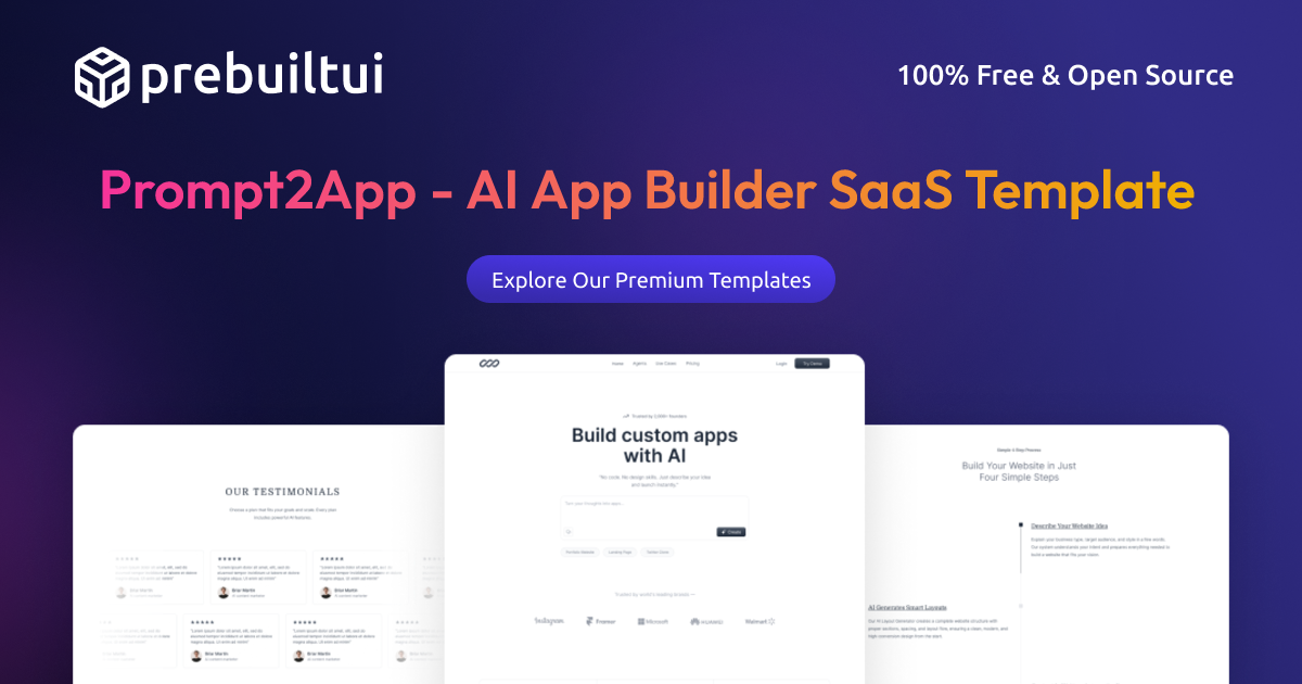 Prompt2App - AI App Builder SaaS Template by PrebuiltUI